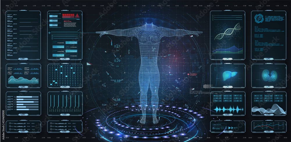 Modern medical examination HUD, UI, GUI style. Human body scan Anatomy ...