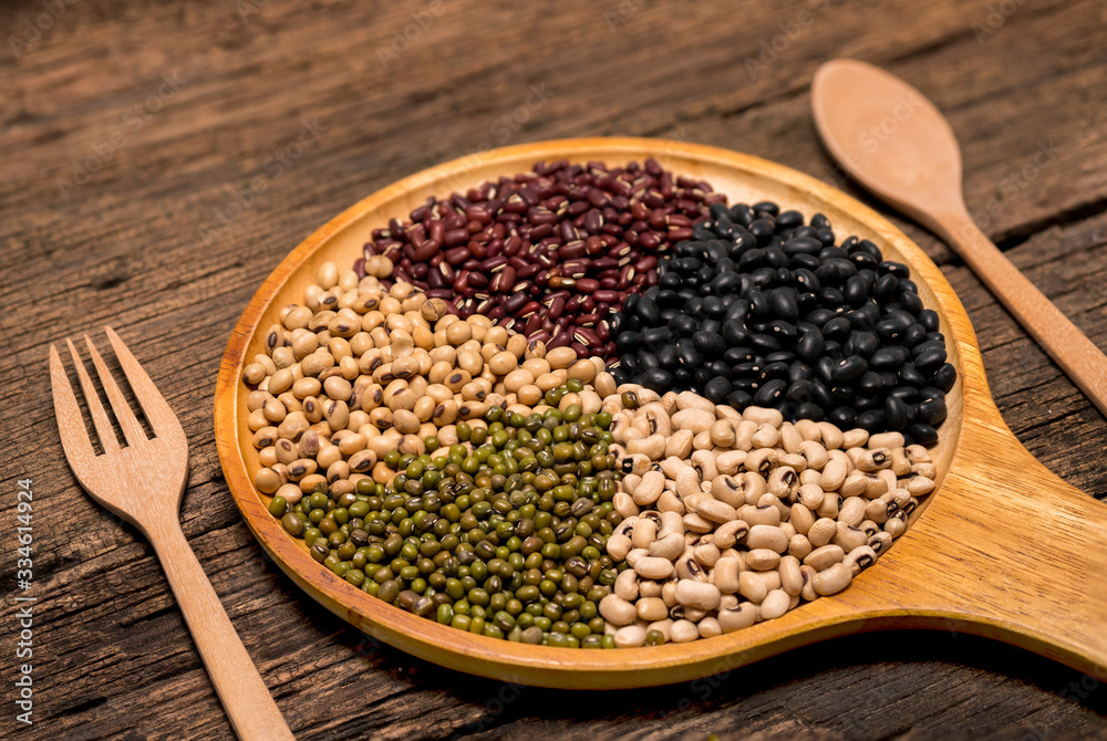 Various type of cereal grains ,5 colors beans,black beans, red beans ...