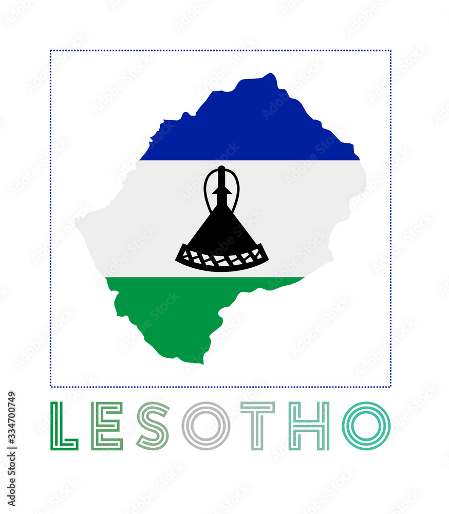 Lesotho Logo. Map of Lesotho with country name and flag. Authentic vector illustration. Stock ...