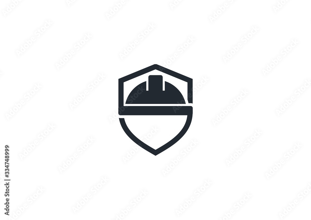Logo for the safety of building workers. With shield icons and safety ...