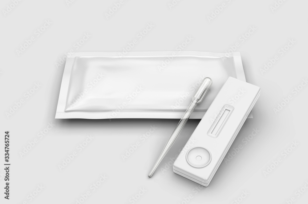 Blank rapid home self test kit sachet packaging for branding, 3d render ...