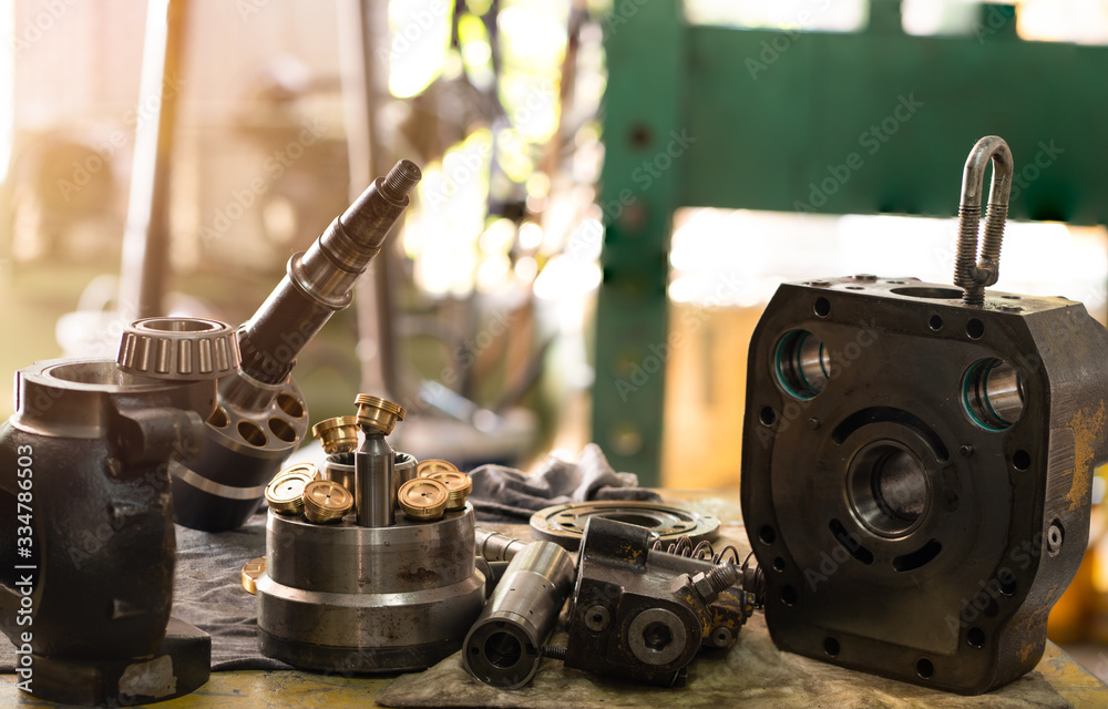 spare parts of the hydraulic piston pump on working, inspection and ...