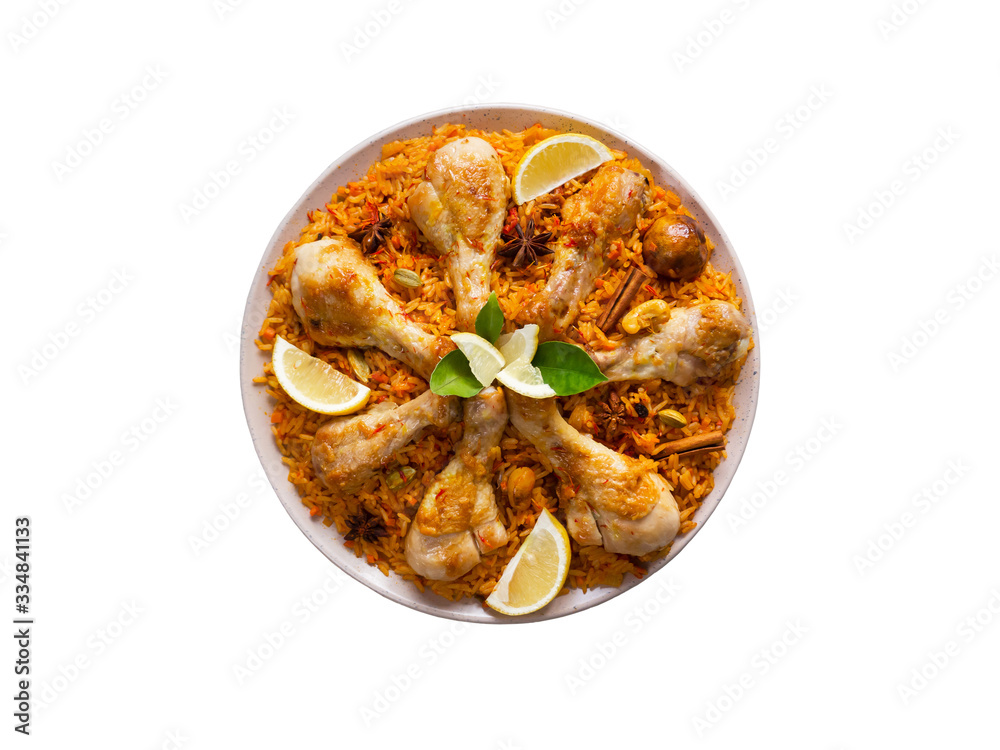 Isolated chicken kabsa, traditional Saudi food, Spicy fried rice ...