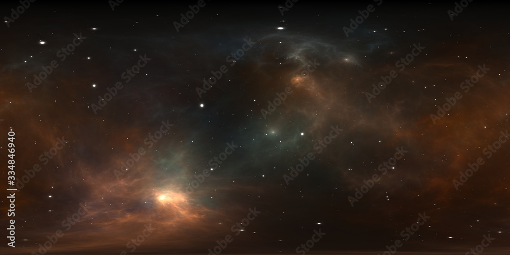360 degree space background with nebula and stars, equirectangular ...