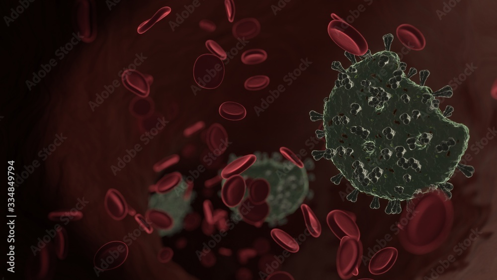 microscopic 3D rendering view of virus shaped as symbol of cookie bite ...