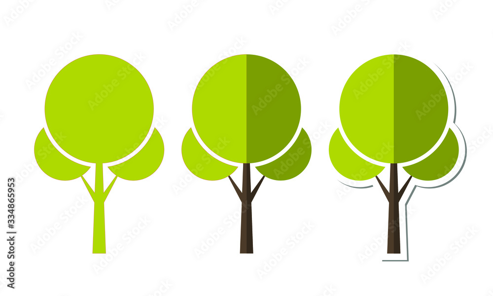 Vector de Stock Vector set of simple flat trees. Sticker tree, logo ...