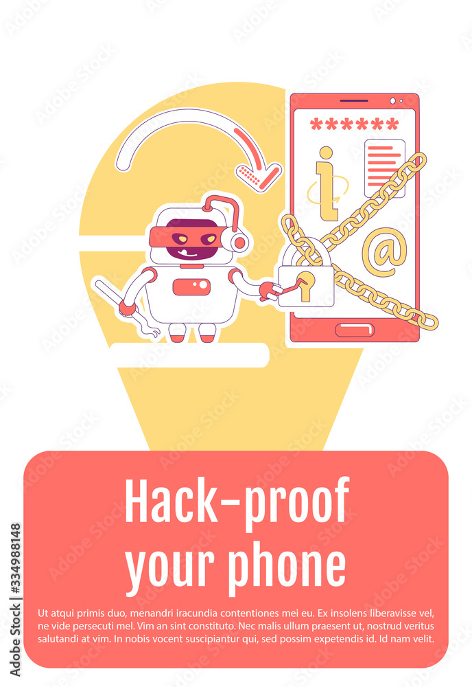 Bad bot poster flat silhouette vector template. Personal information ...