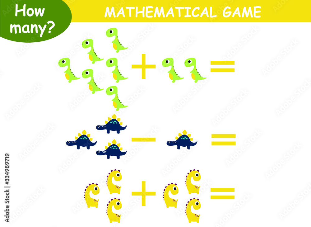 examples of addition and subtraction with dinosaurs. educational page ...