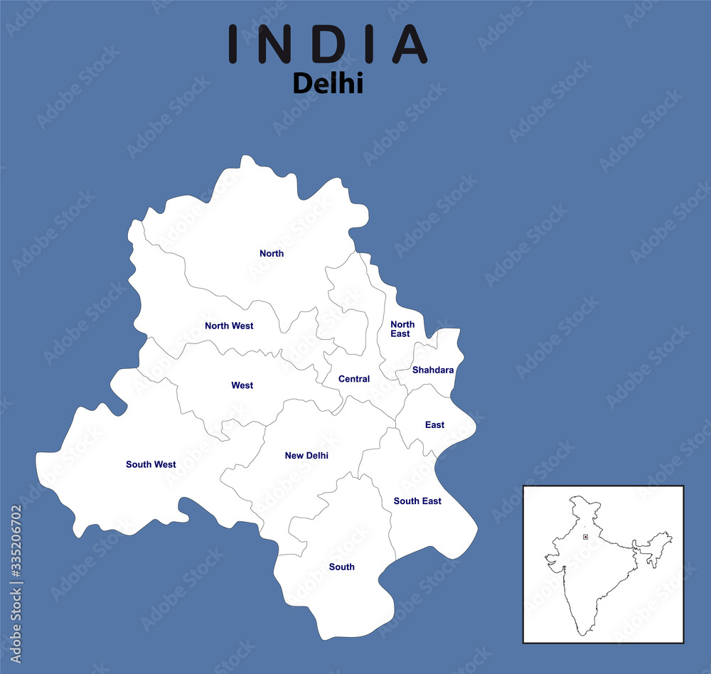 Delhi map outline. vector illustration of Delhi map with district name ...