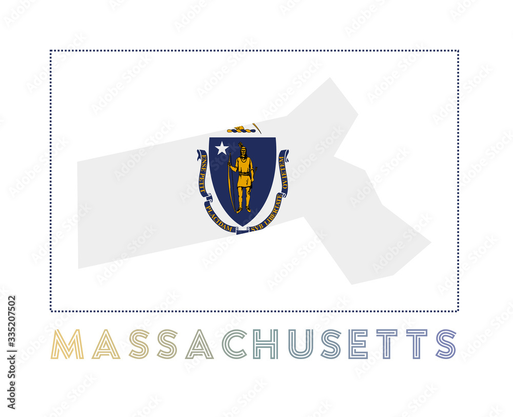 Massachusetts logo. Map of Massachusetts with US state name and flag ...