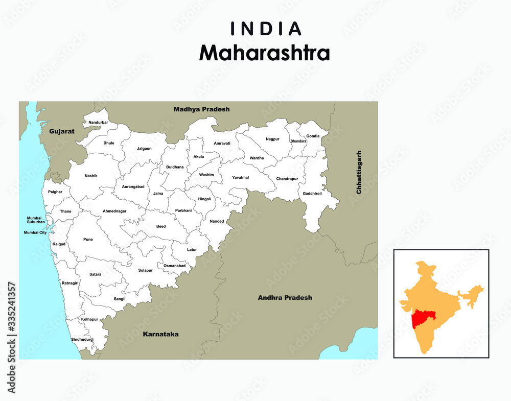 Maharashtra map with border lines. Maharashtra map 2019. popular ...