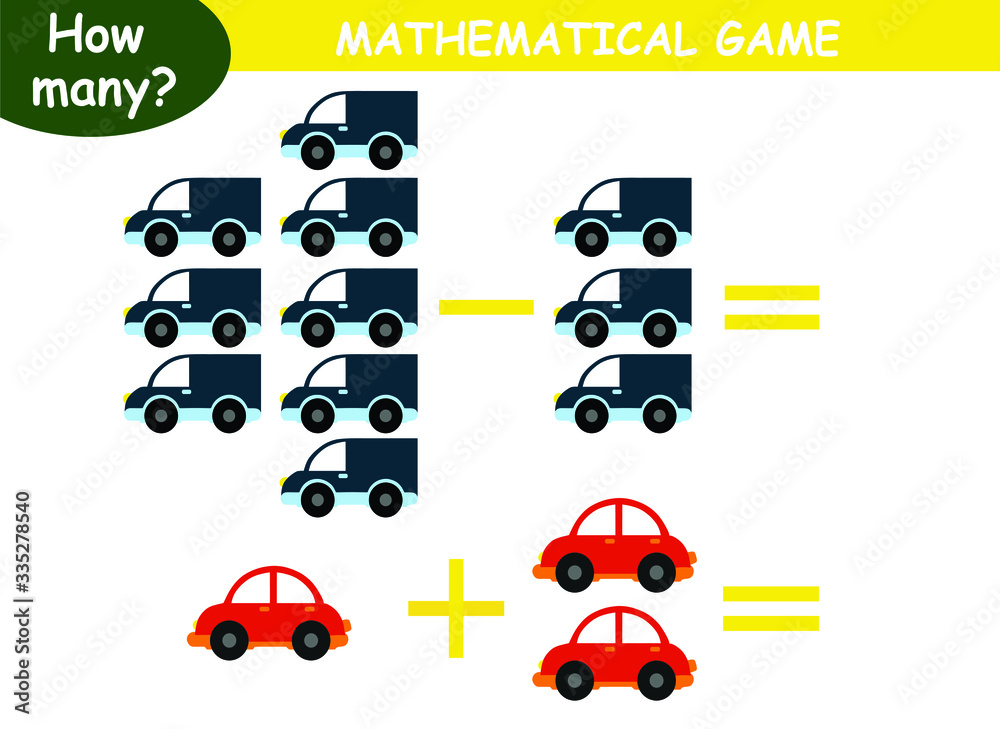 examples of addition and subtraction with cars. educational page with ...