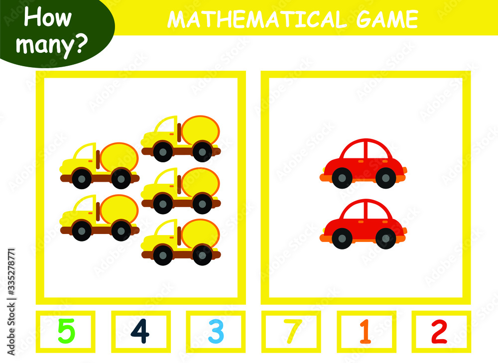 educational page with mathematical games for children. how many cars on ...