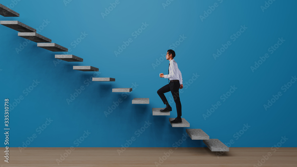 businessman walking up on stair, success people and successful business ...