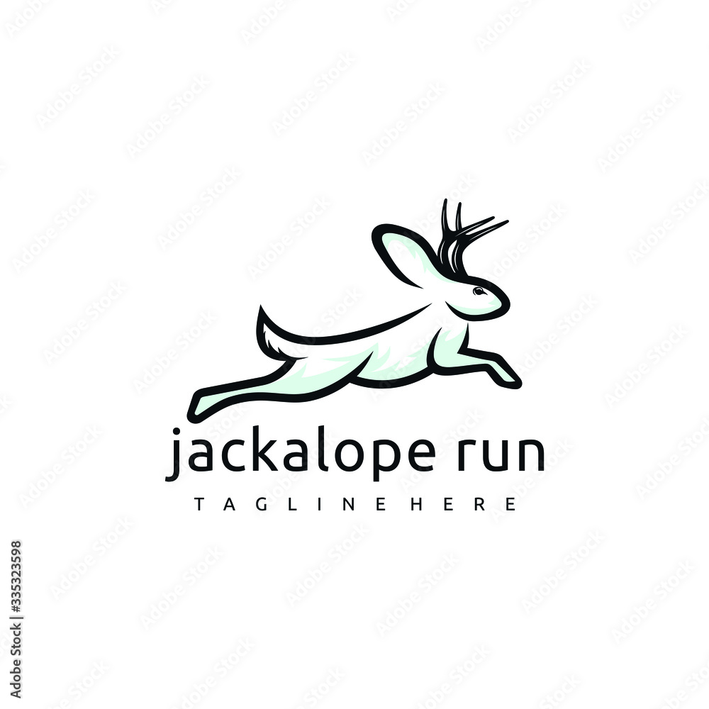 Jackalope Running Character Cute Fantasy Graphic Bunny Logo Design ...