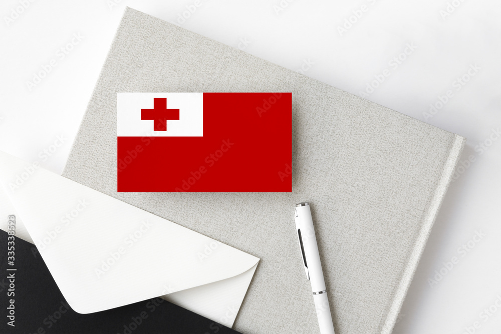 Tonga flag on minimalist letter background. National invitation ...