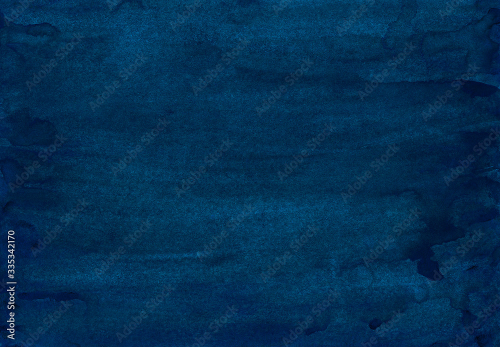 Watercolor dark indigo blue background painting. Vintage deep blue ...