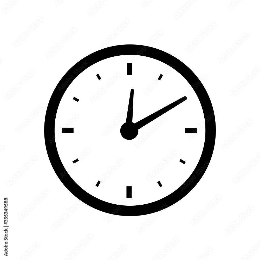 Black clock icon flat design for apps and websites. Isolated on white ...