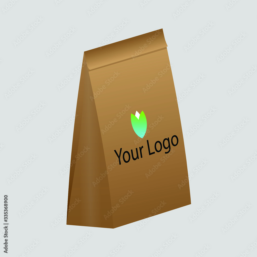 Craft paper bag packaging template isolated on grey background. Brown ...