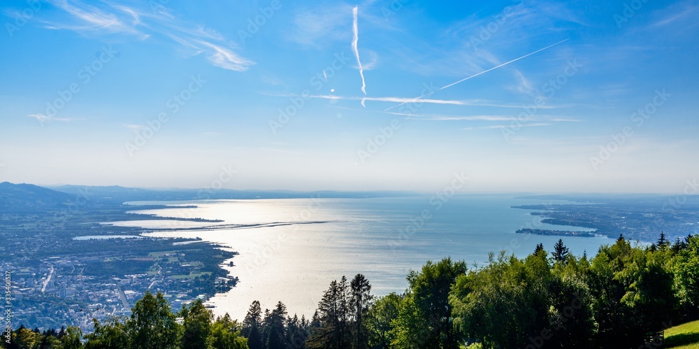 Stock-Foto „Panorama view from Pfänder (Pfander) alps mountain on ...
