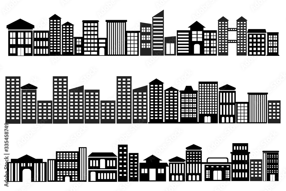 City icon set vector, Town icons, silhouette cities symbol in landscape ...