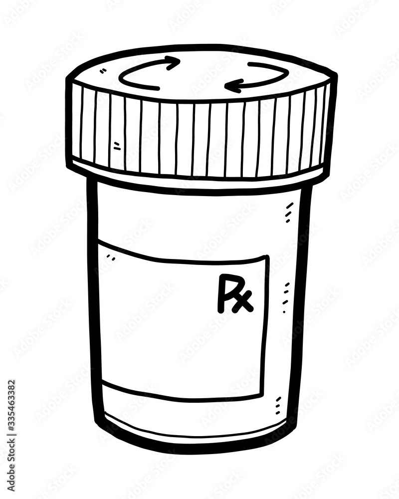 Drug bottle / cartoon vector and illustration, black and white, hand ...