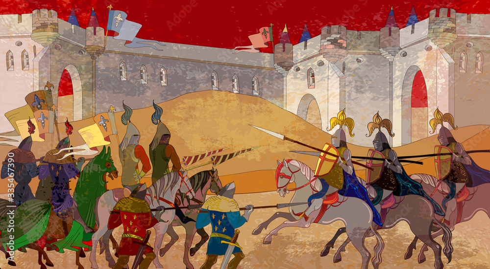 Medieval battle scene. Middle Ages, parchment concept. Historical ...