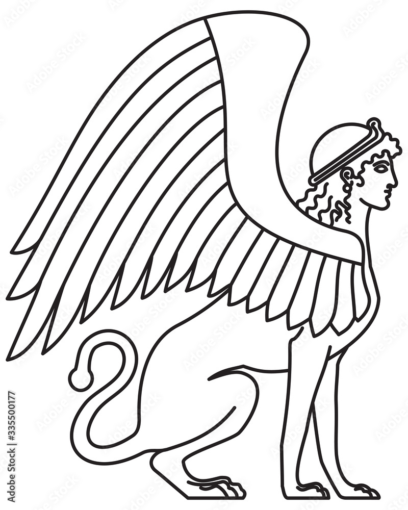 Vettoriale stock di Sphinx, line art style vector illustration, a Demon ...
