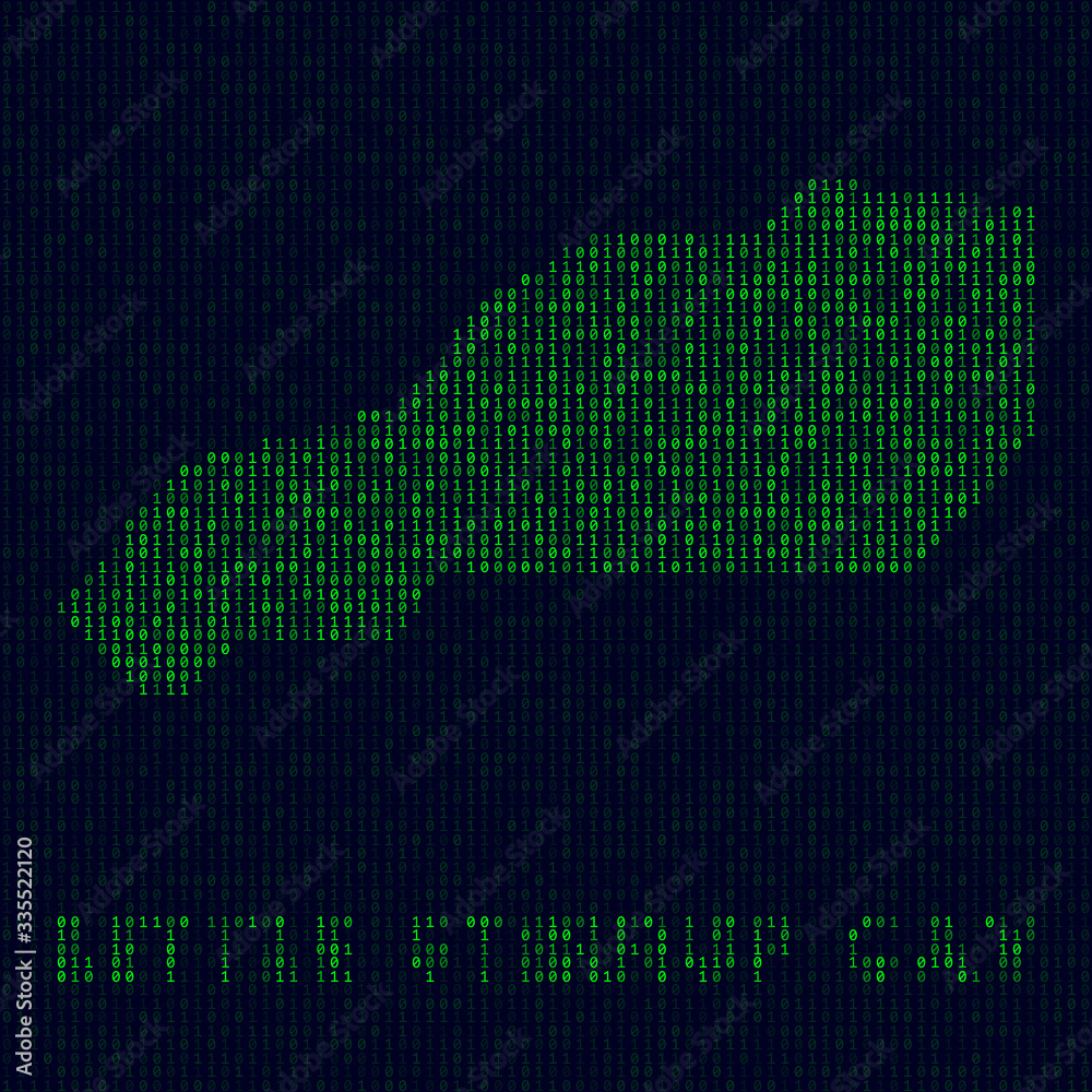 Digital Little Stirrup Cay logo. Island symbol in hacker style. Binary code map of Little ...