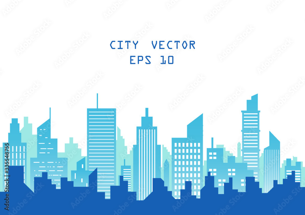 silhouette blue city building in flat illustration vector, urban ...
