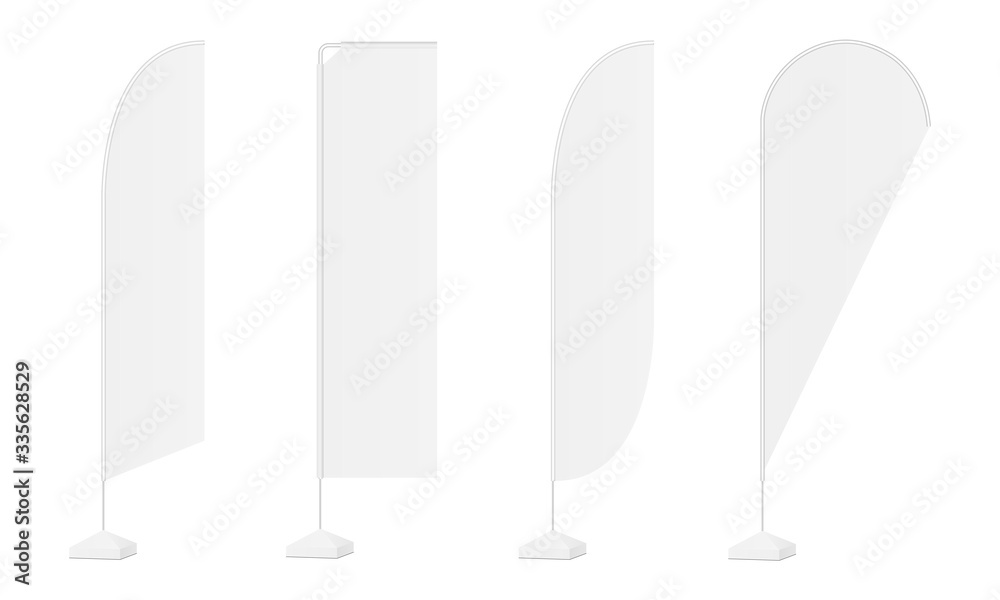Set of advertising vertical flags mockups various shapes isolated on ...