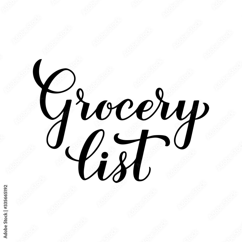 Grocery List calligraphy hand lettering isolated on white. Shopping ...