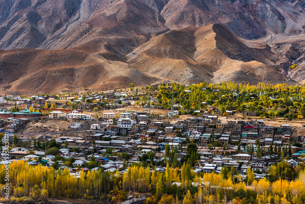 Beautiful vertical landscape with mountains in Himalayas in Leh Ladakh ...