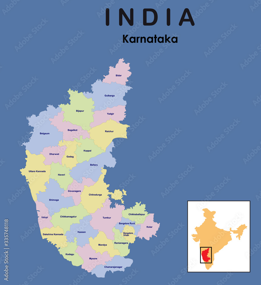 Karnataka full map. vector illustration of colourful district map of ...