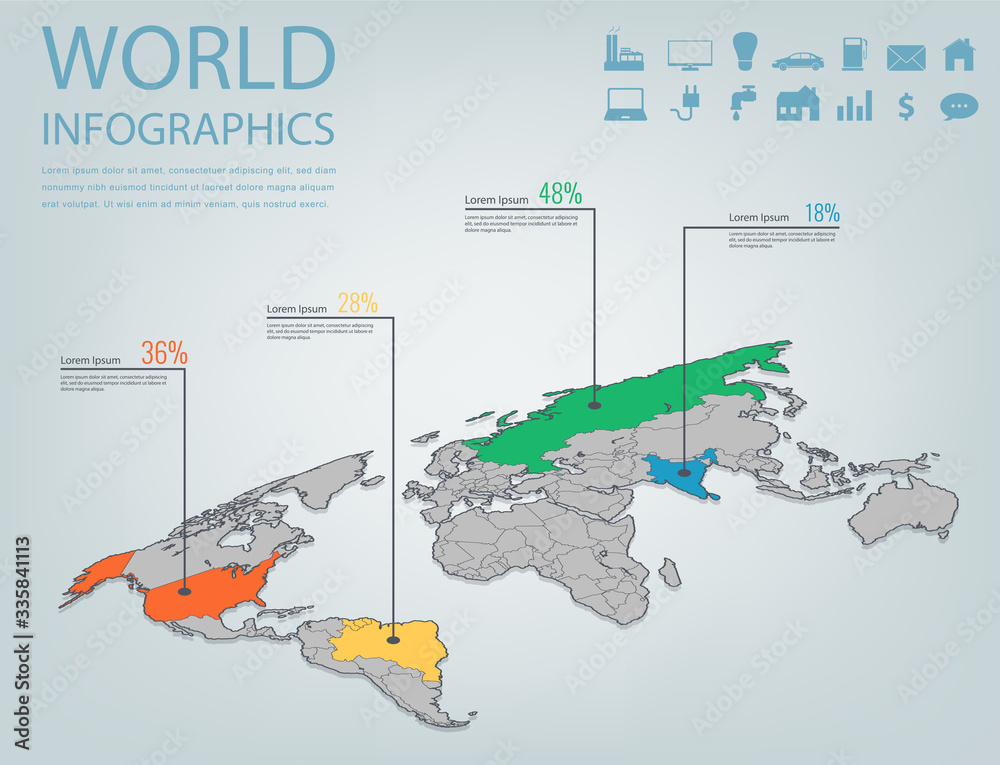 World map infographic template. 3d isometric. Vector Stock Vector ...