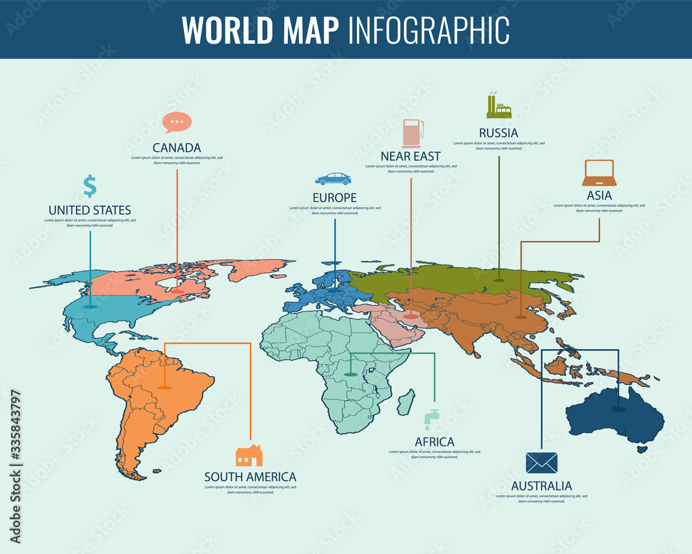 World map infographic template. 3d isometric. Vector Stock Vector | Adobe Stock