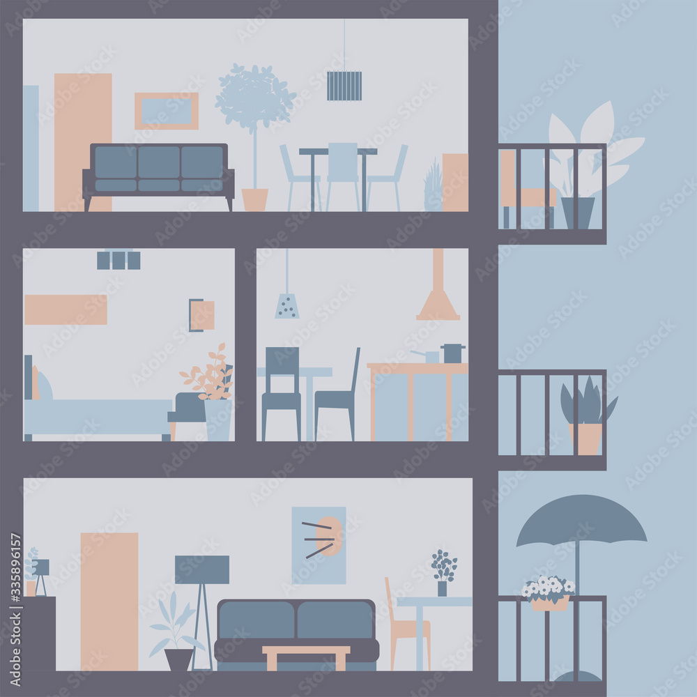 Apartment building in cut. Modern interior.Vector illustration Stock ...