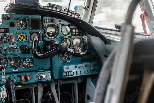 Parts of the cargo plane AN-26. Cockpit interior Stock Photo | Adobe Stock