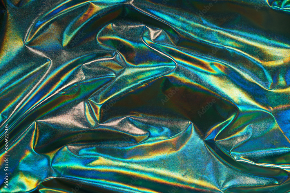 green with a blue tint, shiny crumpled fabric, iridescent rainbow ...