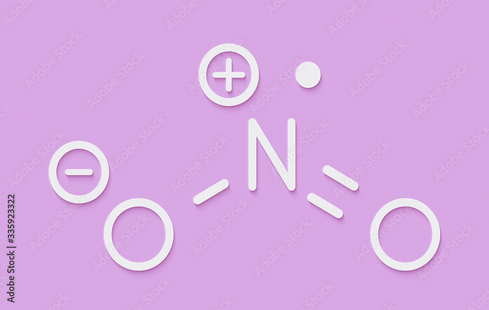 Nitrogen dioxide (NO2) air pollution molecule. Free radical compound ...