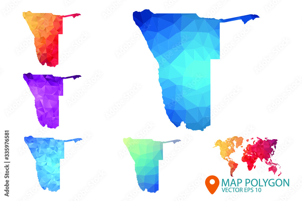 Namibia Map - Set of geometric rumpled triangular low poly style gradient graphic background ...