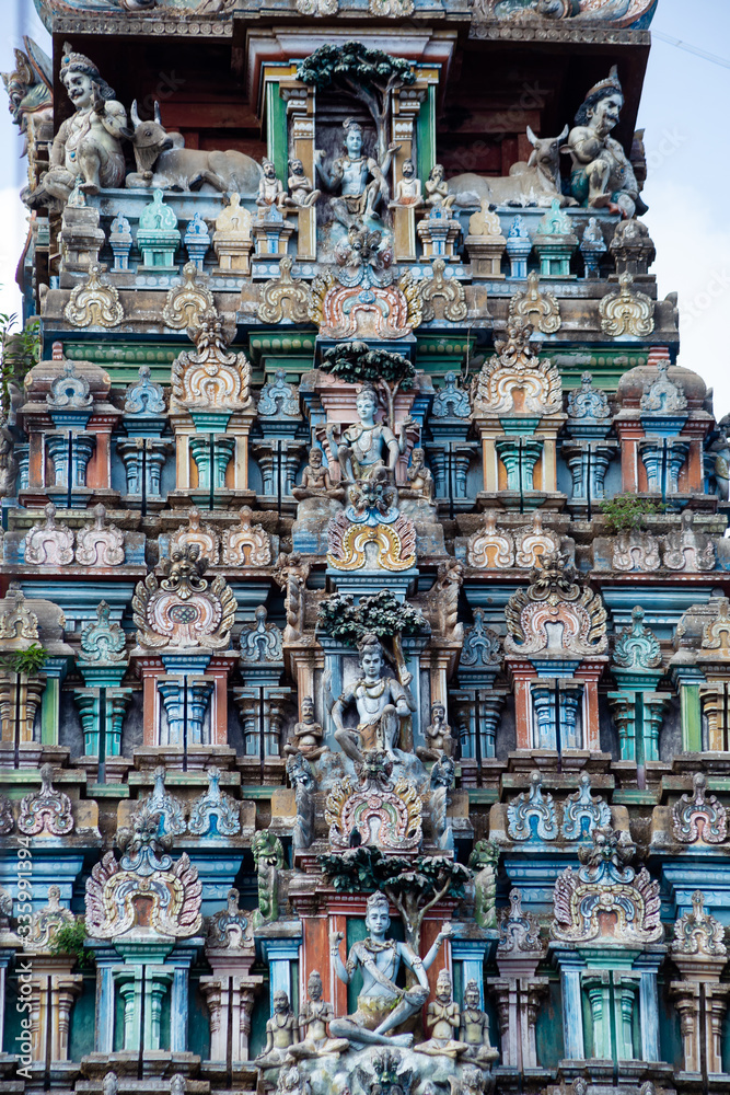 Hindu temple in Tamil Nadu, South India. Sculptures on Hindu temple ...
