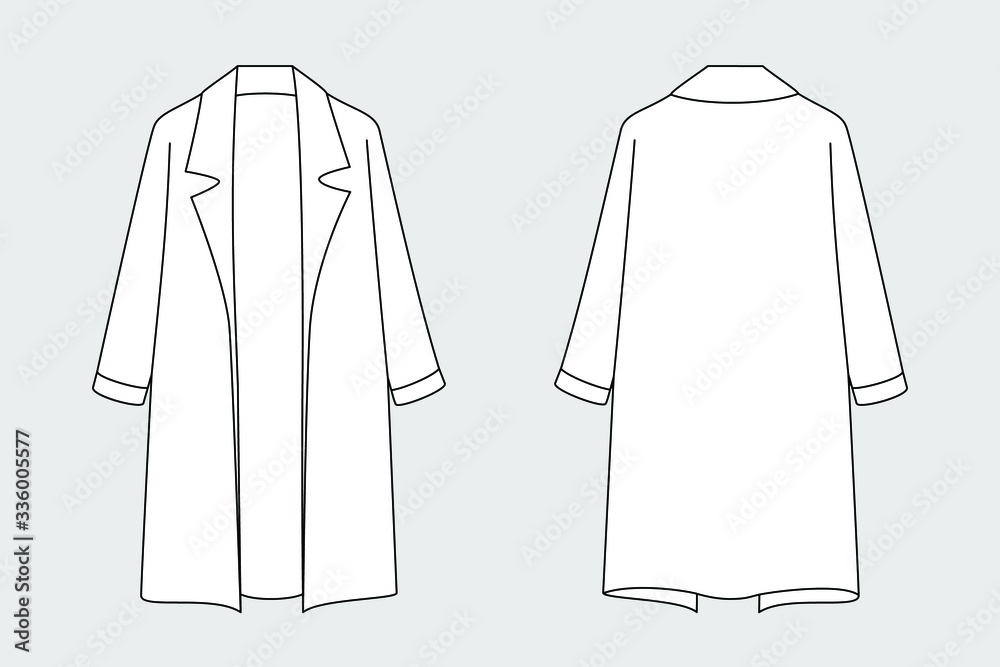 Coat vector template isolated on a grey background. Front and back view ...