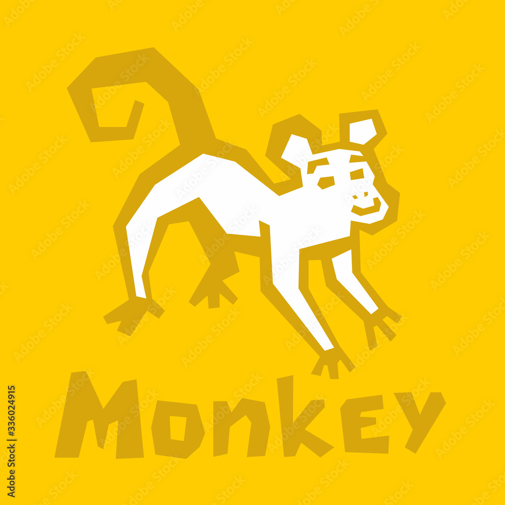 Vector stylized Monkey illustration Isolated on yellow background. Cute ...