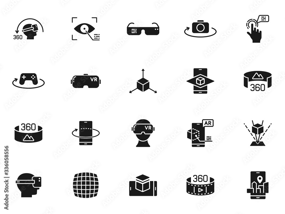 Virtual and augmented reality vector icons isolated on white. AR and VR ...