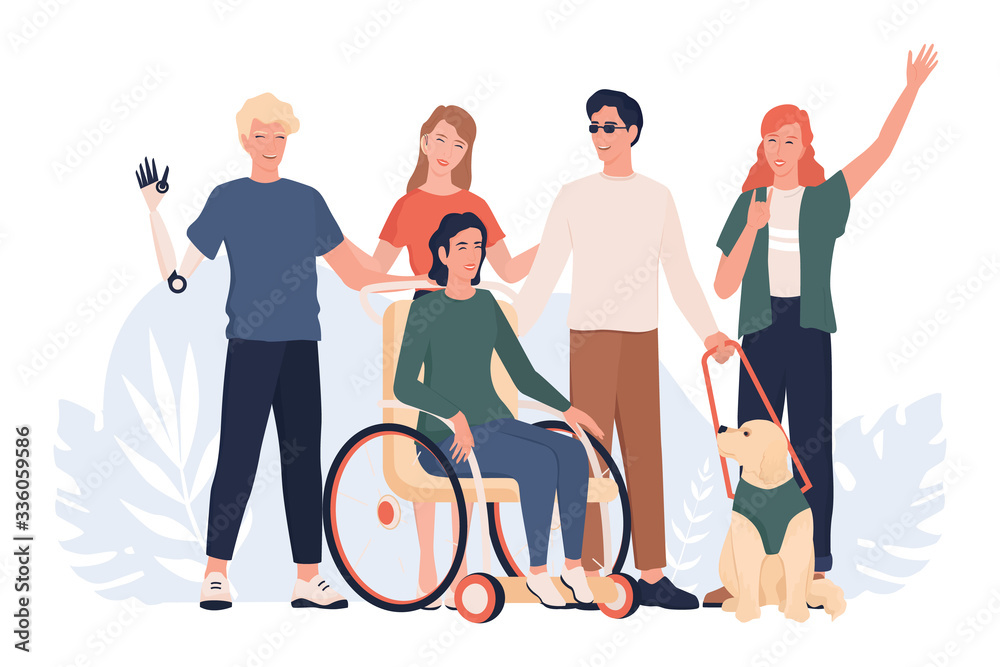 Disabled people standing together. Disabled people living active life ...