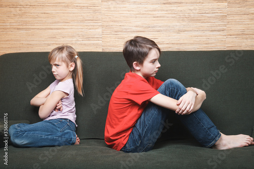 Frustrated siblings confined at home during self-isolation - Stock ...