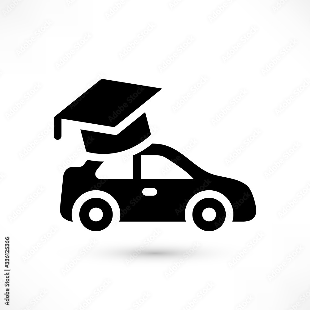Driving school simple black icon. Auto education logo with car and ...