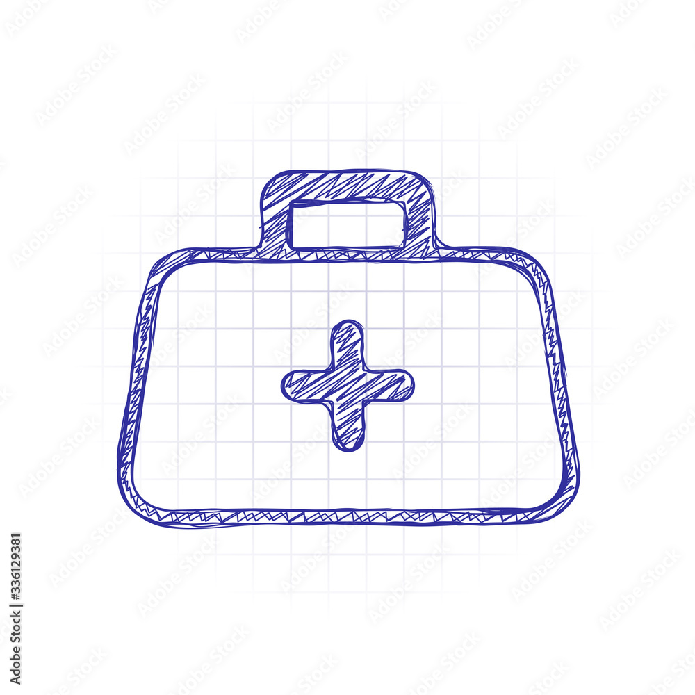 first-aid kit, outline symbol. Hand drawn sketched picture with ...