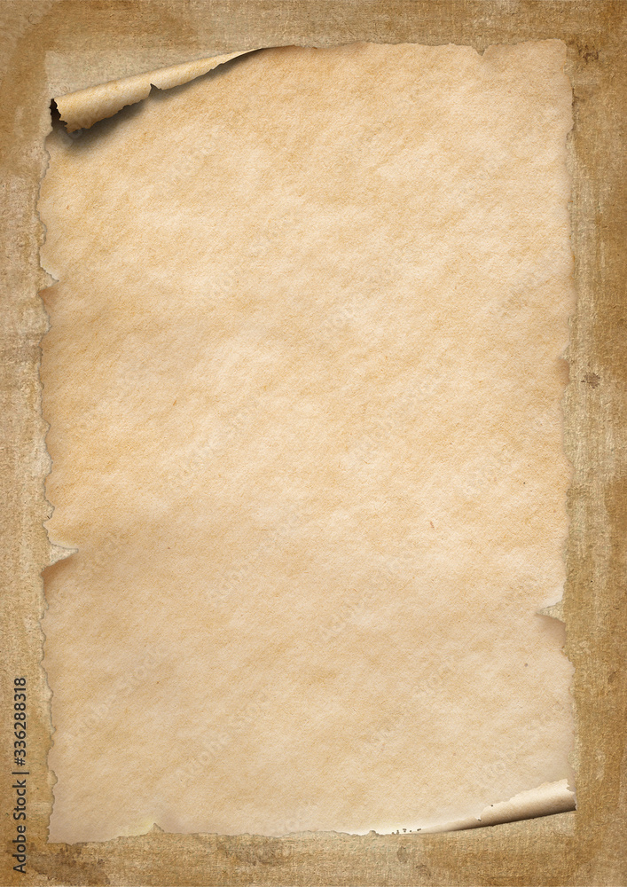 Old vintage beige paper with corner roll up on grungy brown textured ...